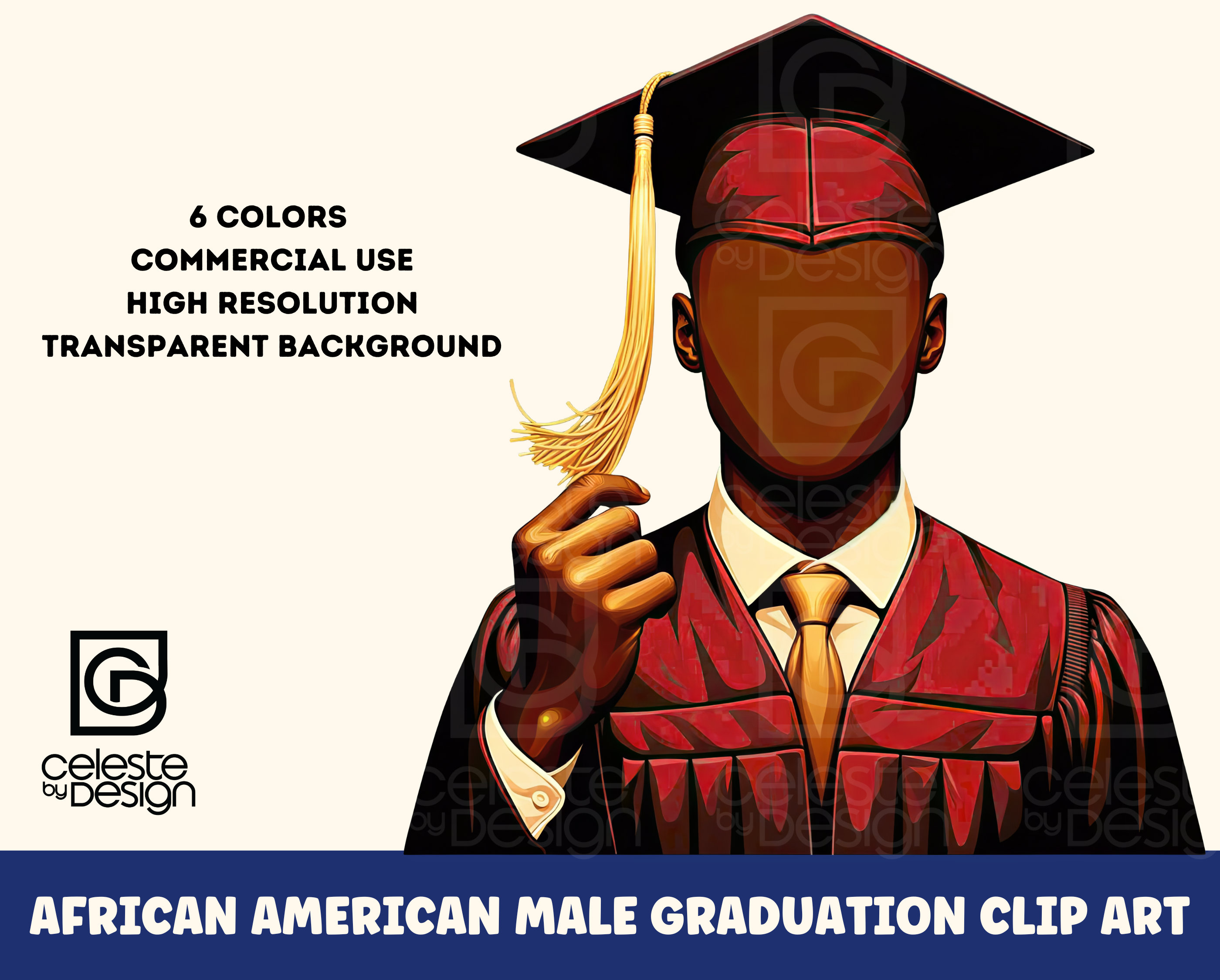 African American Male Graduate 2024 | 6 Colors | Graduation Clipart ...