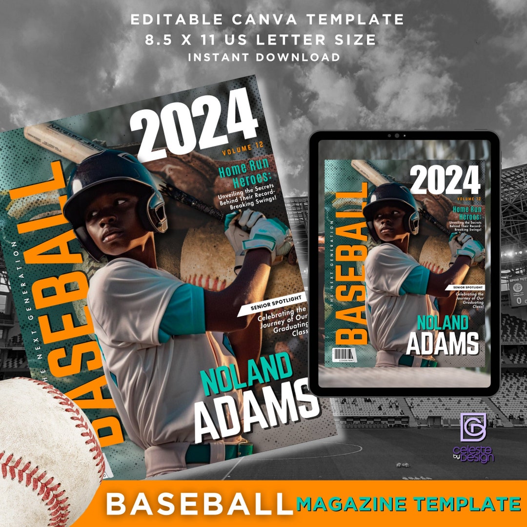 Baseball Magazine Cover Template: Senior Athlete Gift (editable Canva ...