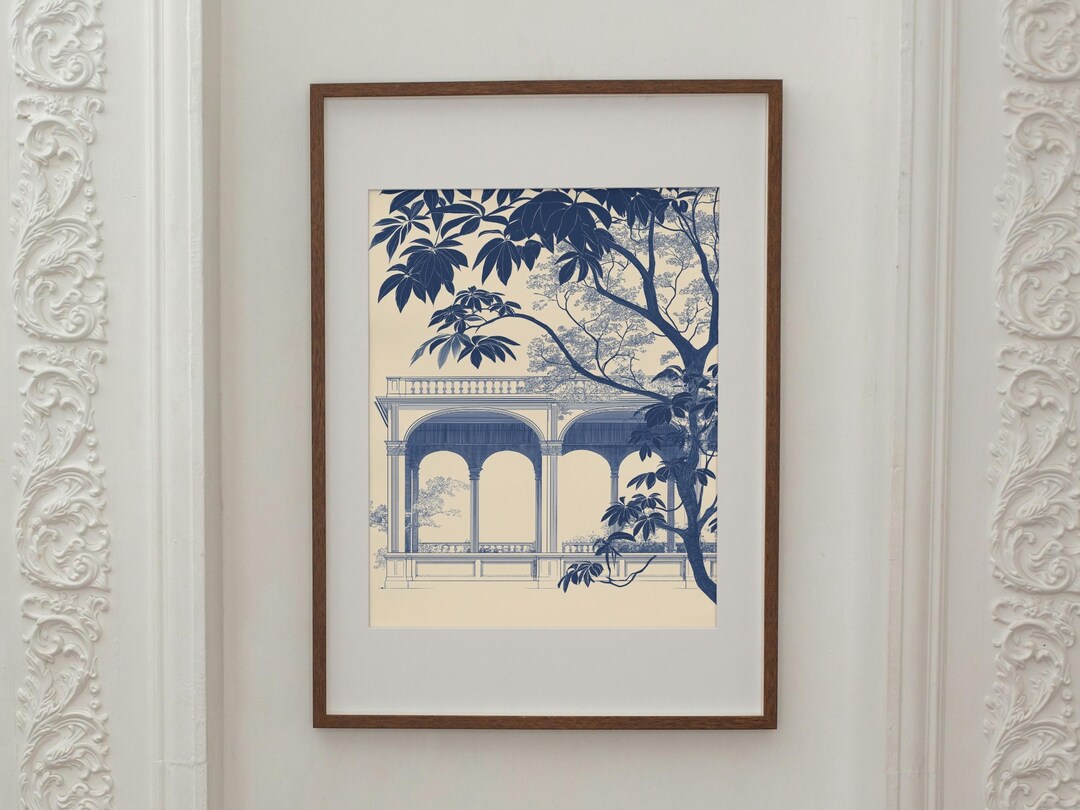 Blue Woodcut Kensington Gardens Print London Travel Art, British ...