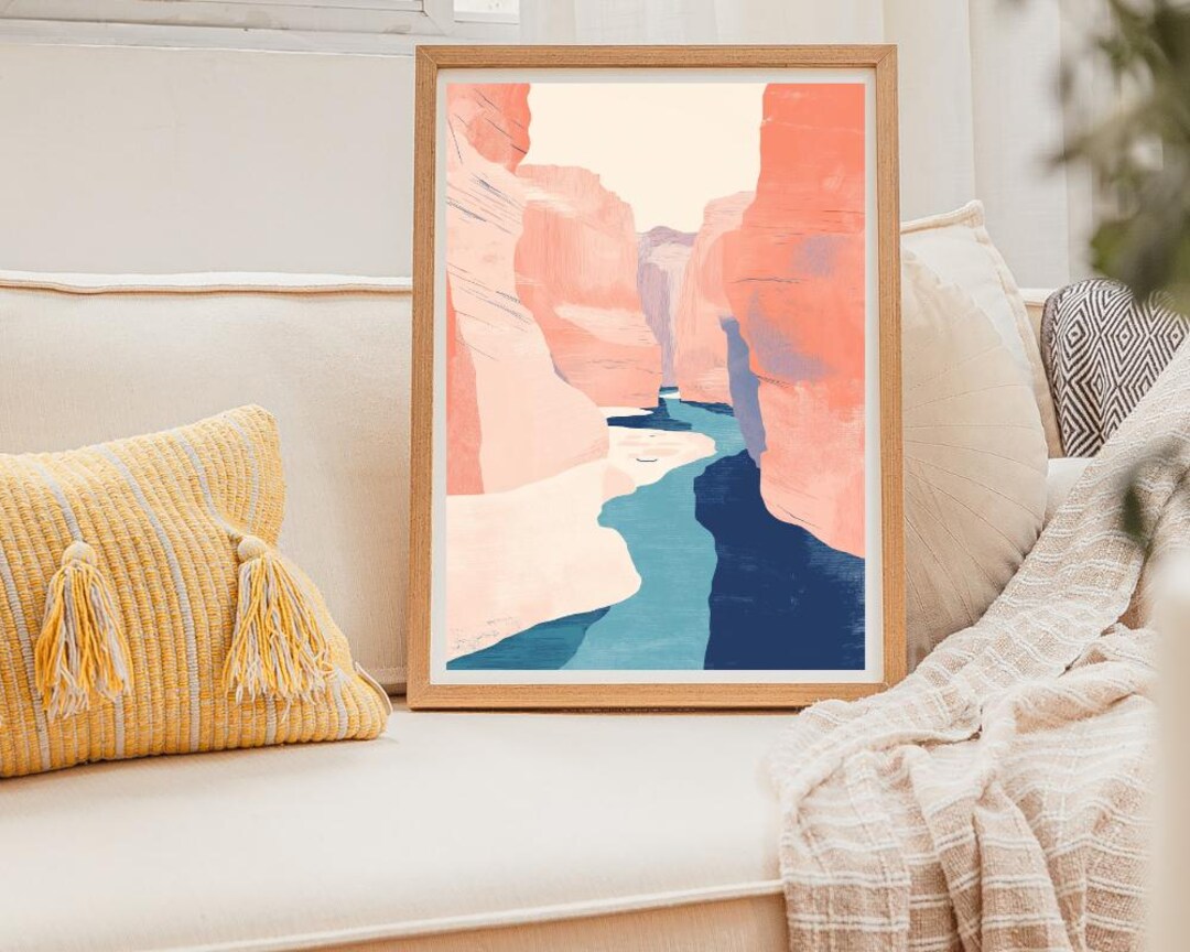 Zion National Park Mid-century Modern Art Pink & Blue Adventure Poster ...