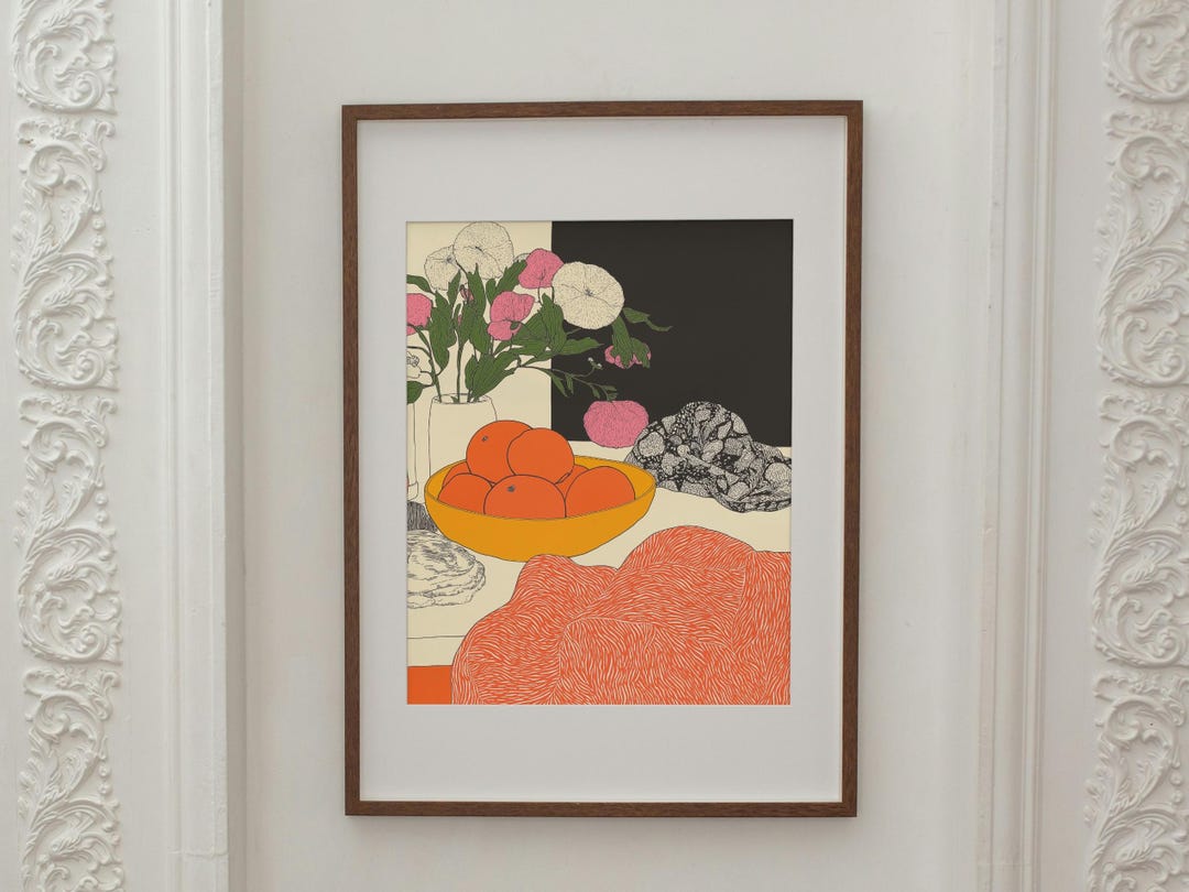 Mid Century Modern Aesthetic Wall Art Hydrangea Flower Print for Kitchen Bakery or Cafe Decor ...