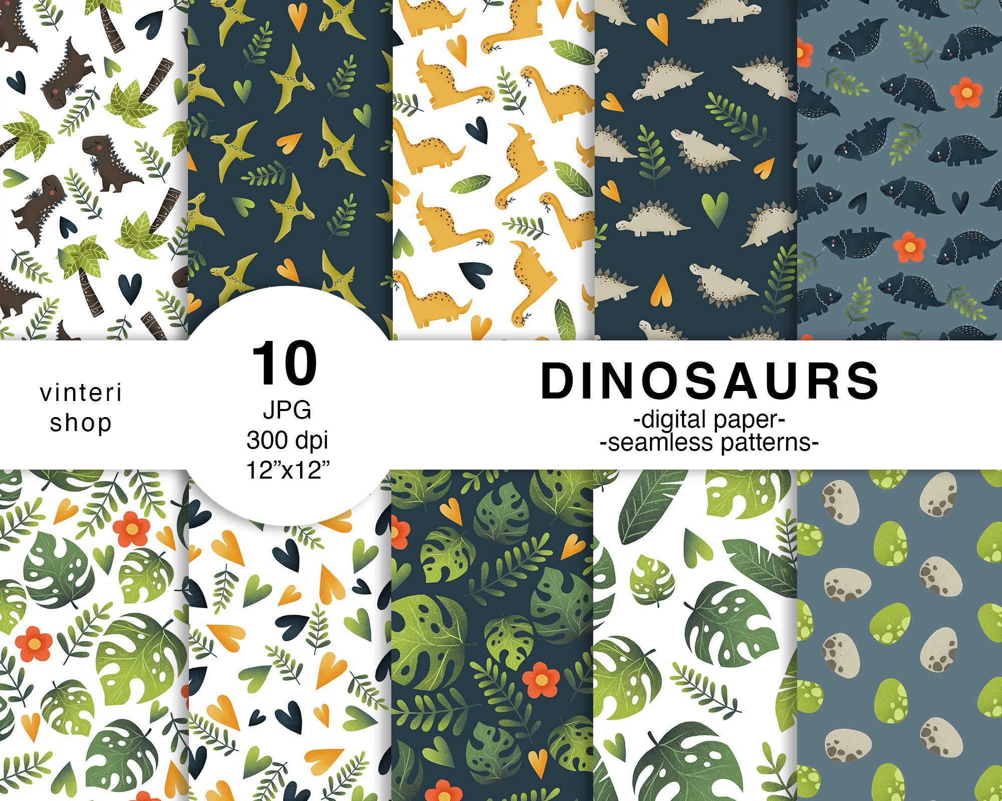 Dinosaur digital paper Dino seamless pattern Dinosaur | Etsy