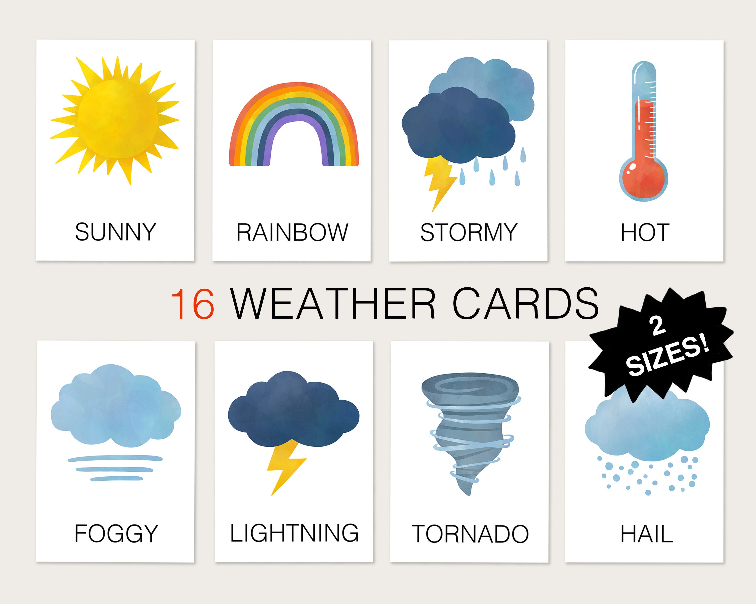 16 Printable Weather flashcards Montessori activities | Etsy