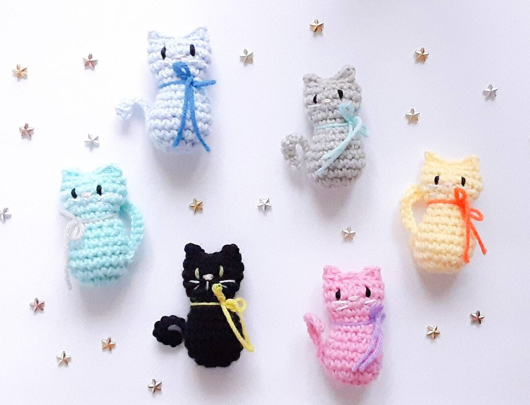 Crocheted Cat Mini Plush or Keychain: Small Handmade Stuffed Kitty Toy ...