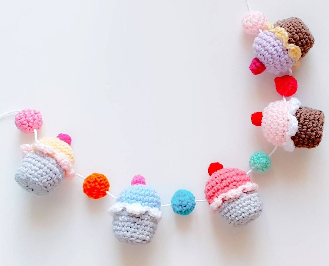 Cupcakes Garland Handmade Multicolor Banner, Birthday Party Bunting ...