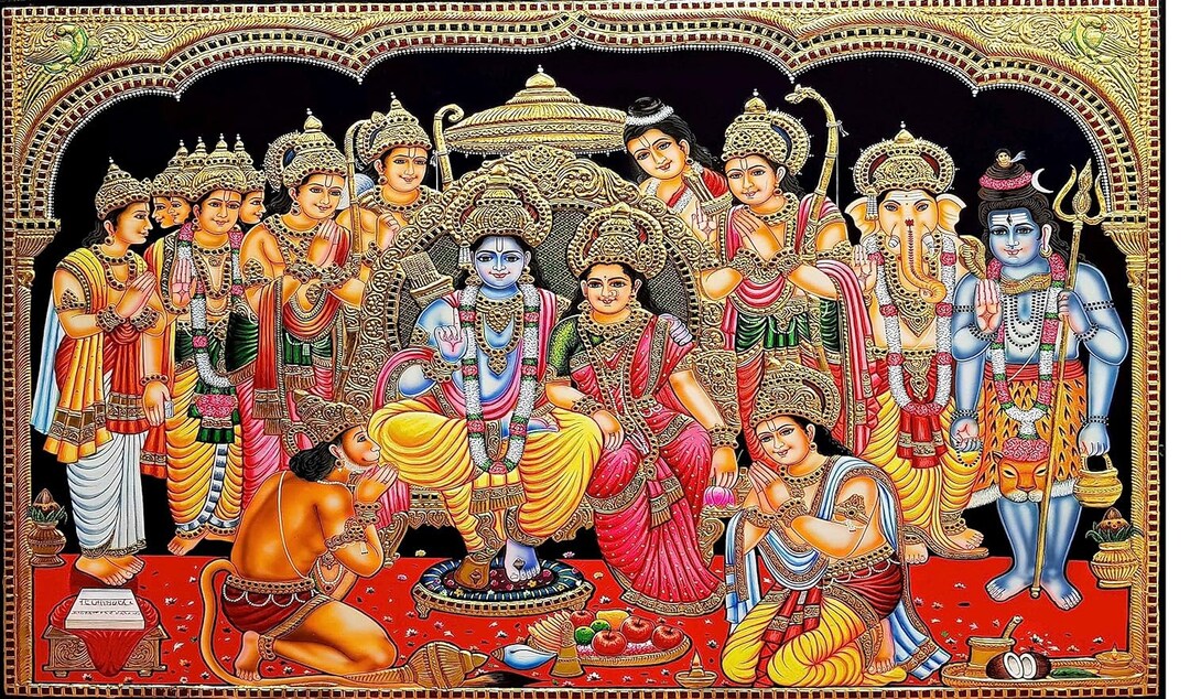 Ramar Pattabishekam Tanjore Painting Style -backdrop Cloth for All ...