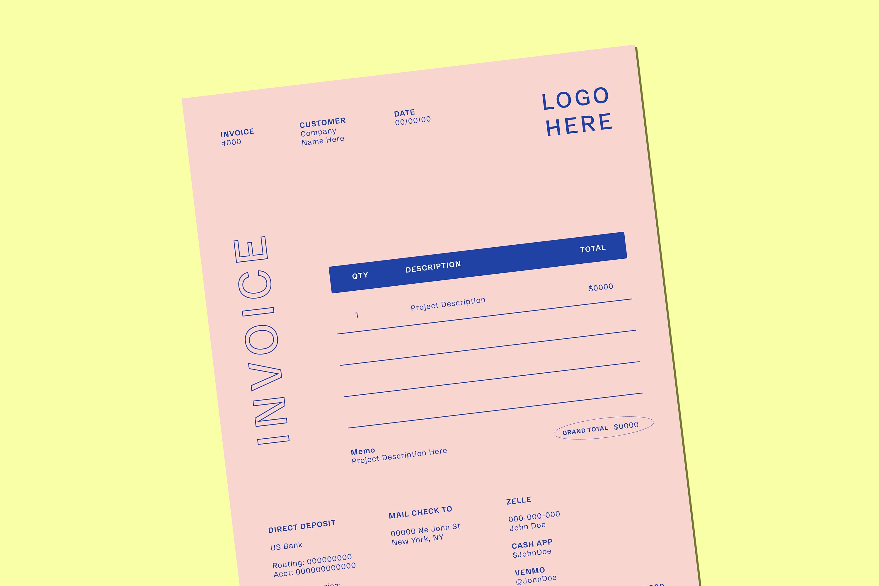 Modern Pink Invoice Template 8.5x11 Invoice INSTANT - Etsy