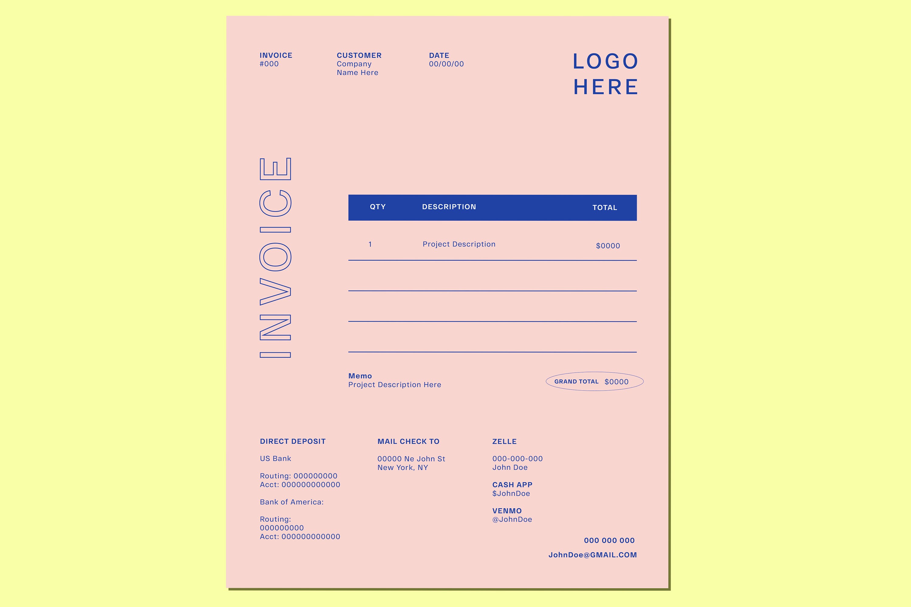 Modern Pink Invoice Template, 8.5x11 Invoice, INSTANT DOWNLOAD! - Etsy