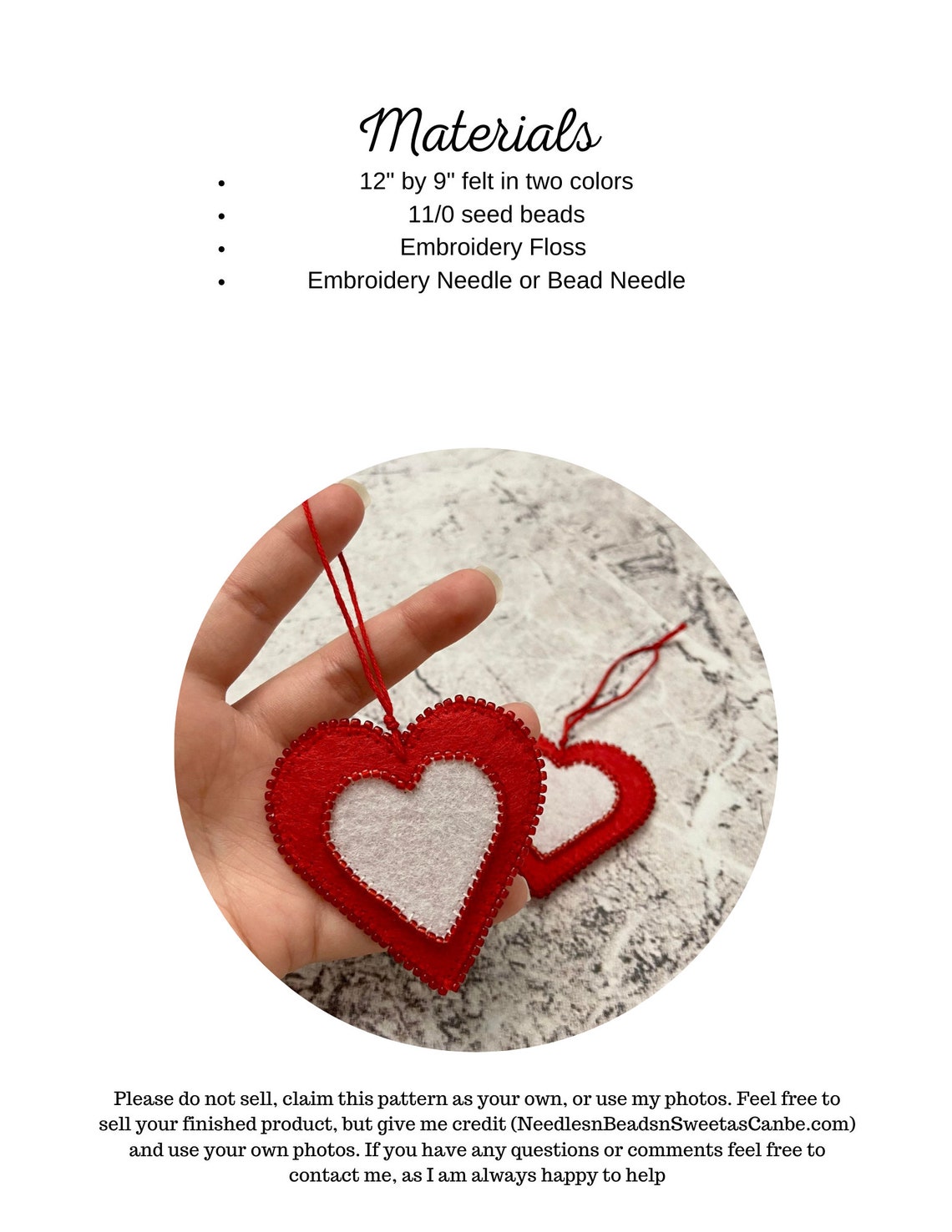 Beaded Felt Heart Ornament PDF Pattern, Felt Heart Pattern, Beaded ...