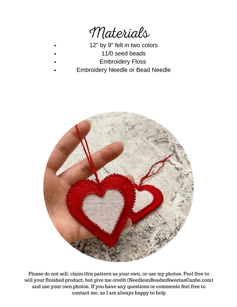 Beaded Felt Heart Ornament PDF Pattern, Felt Heart Pattern, Beaded ...