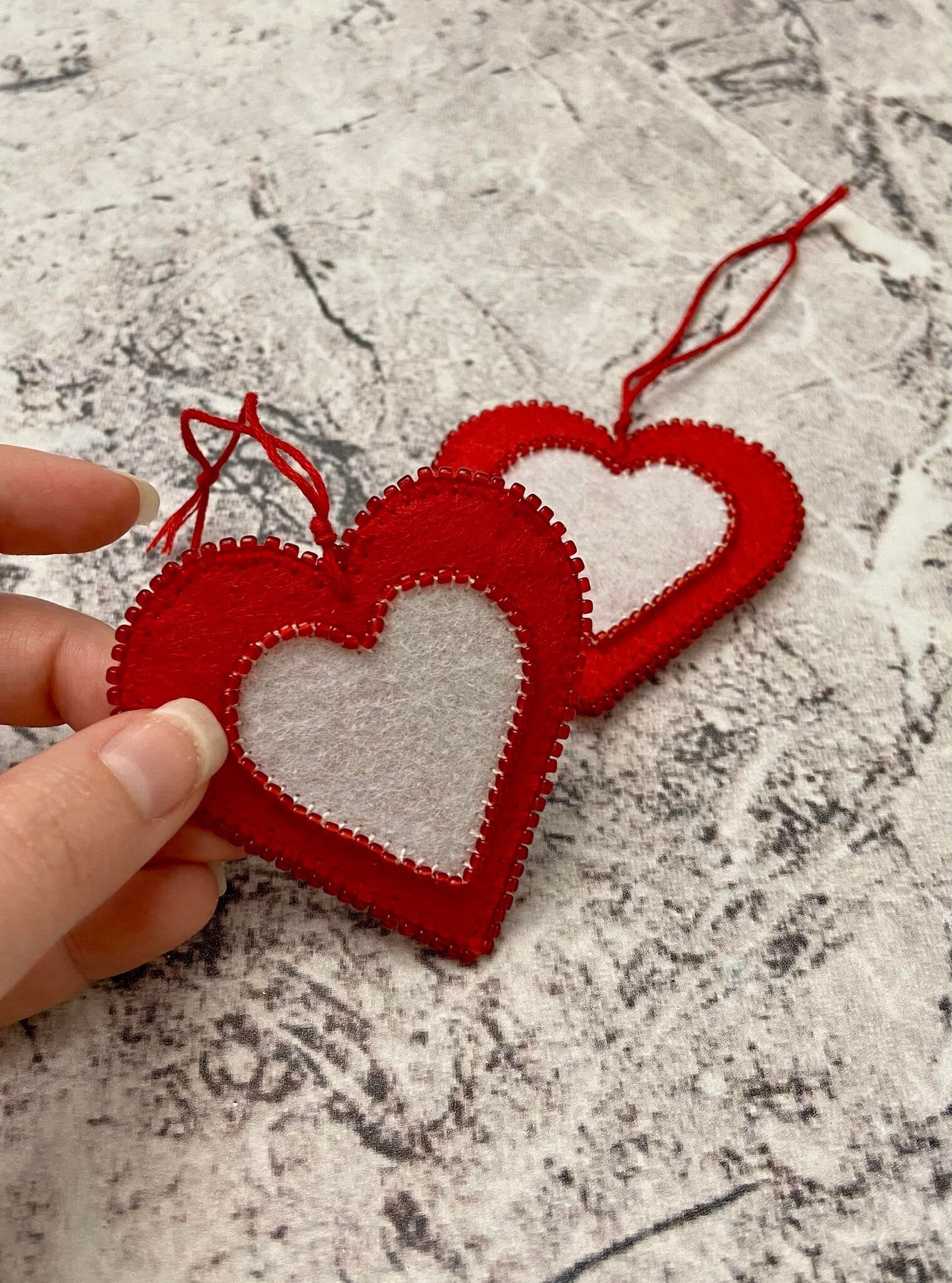 Beaded Felt Heart Ornament PDF Pattern, Felt Heart Pattern, Beaded ...