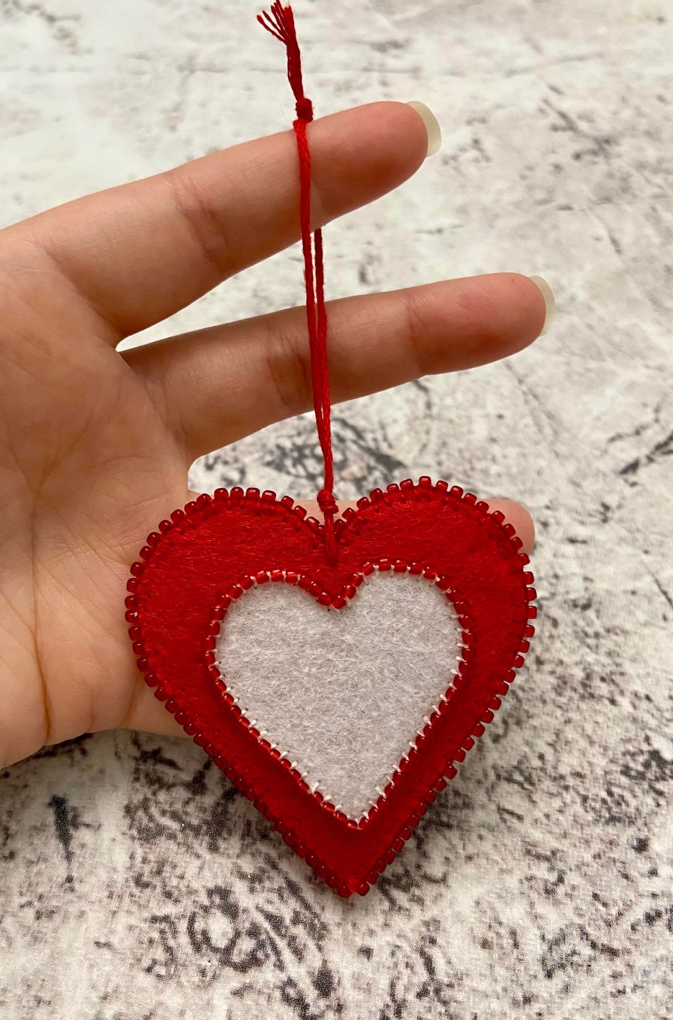 Beaded Felt Heart Ornament PDF Pattern, Felt Heart Pattern, Beaded ...