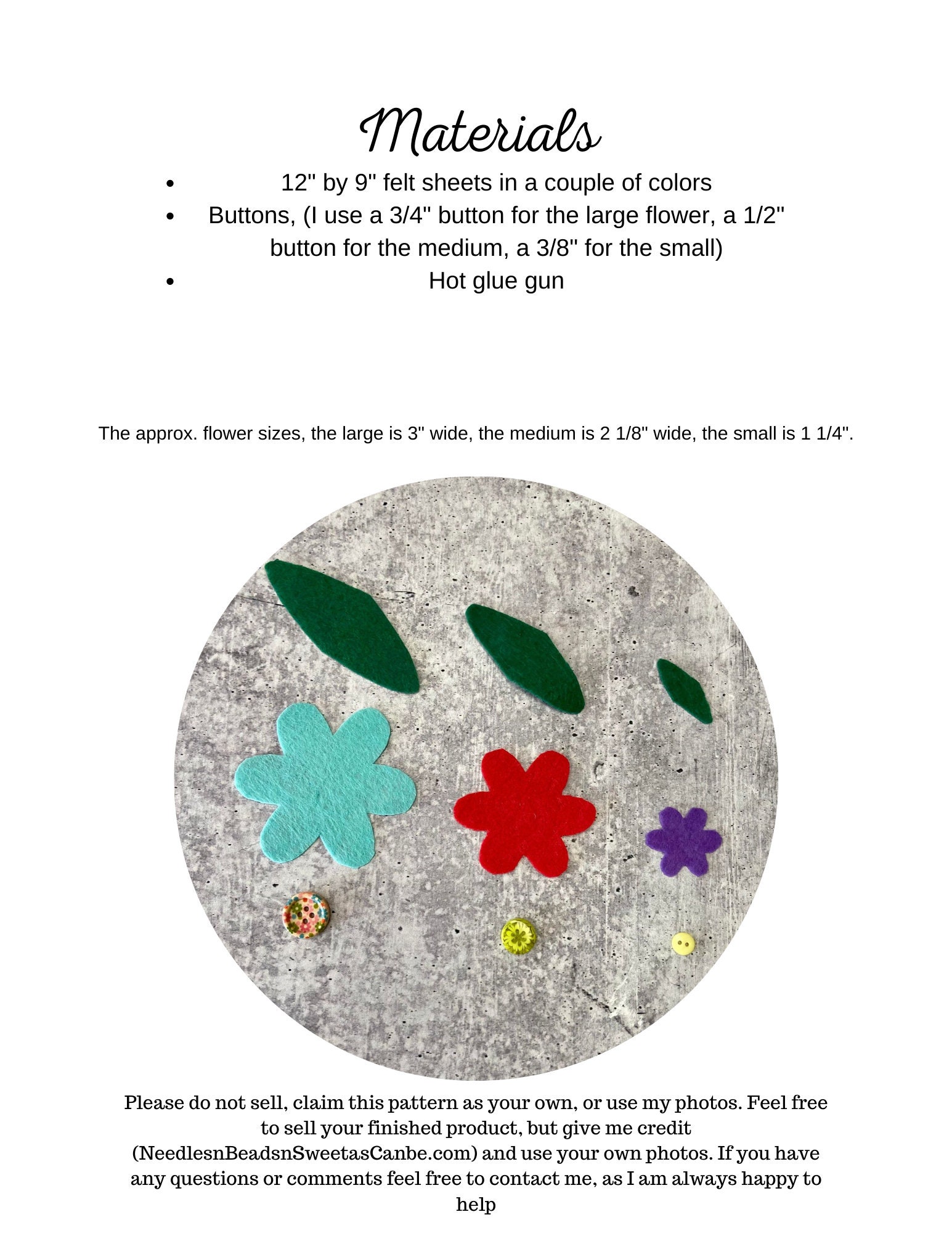 Easy No Sew Felt Flowers PDF Pattern, No Sew Flowers Pattern, Felt ...