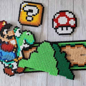 Super Mario World Fuse Bead Diorama Perler Mushroom Yoshi 3D - Etsy