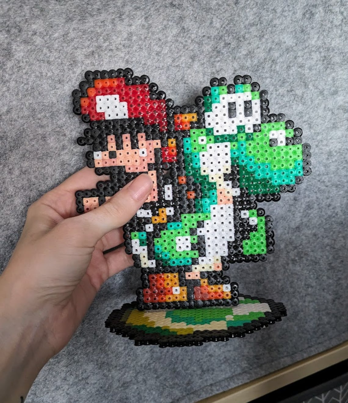 Yoshi With Baby Mario Display Made of Iron Beads, Perler, Yoshis Island ...