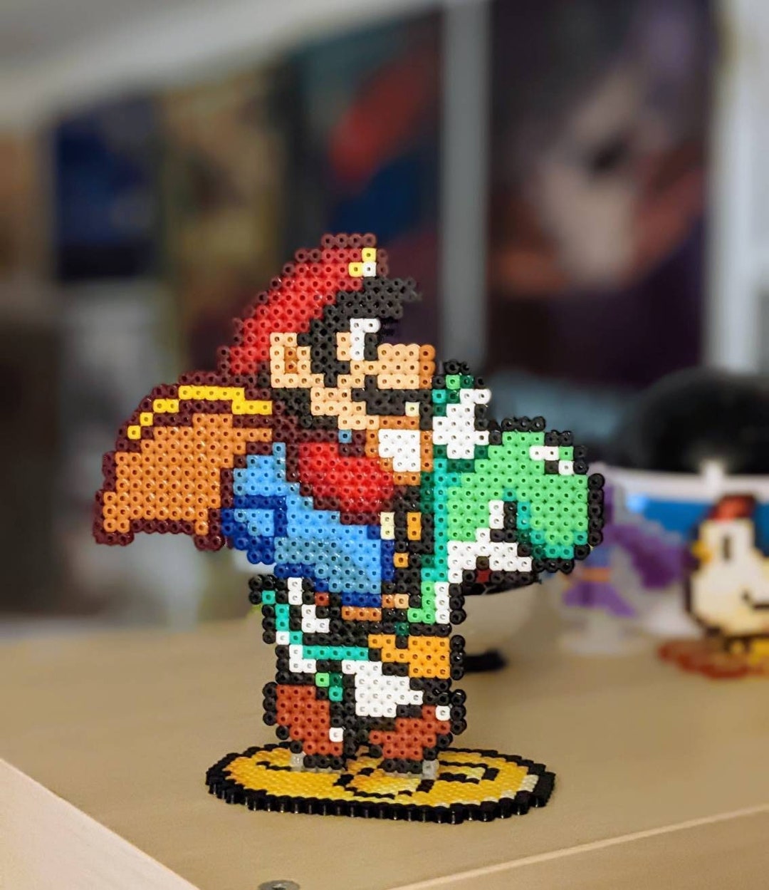Super Mario With Cape + Yoshi Made of Iron Beads Perler Videogames Hama ...