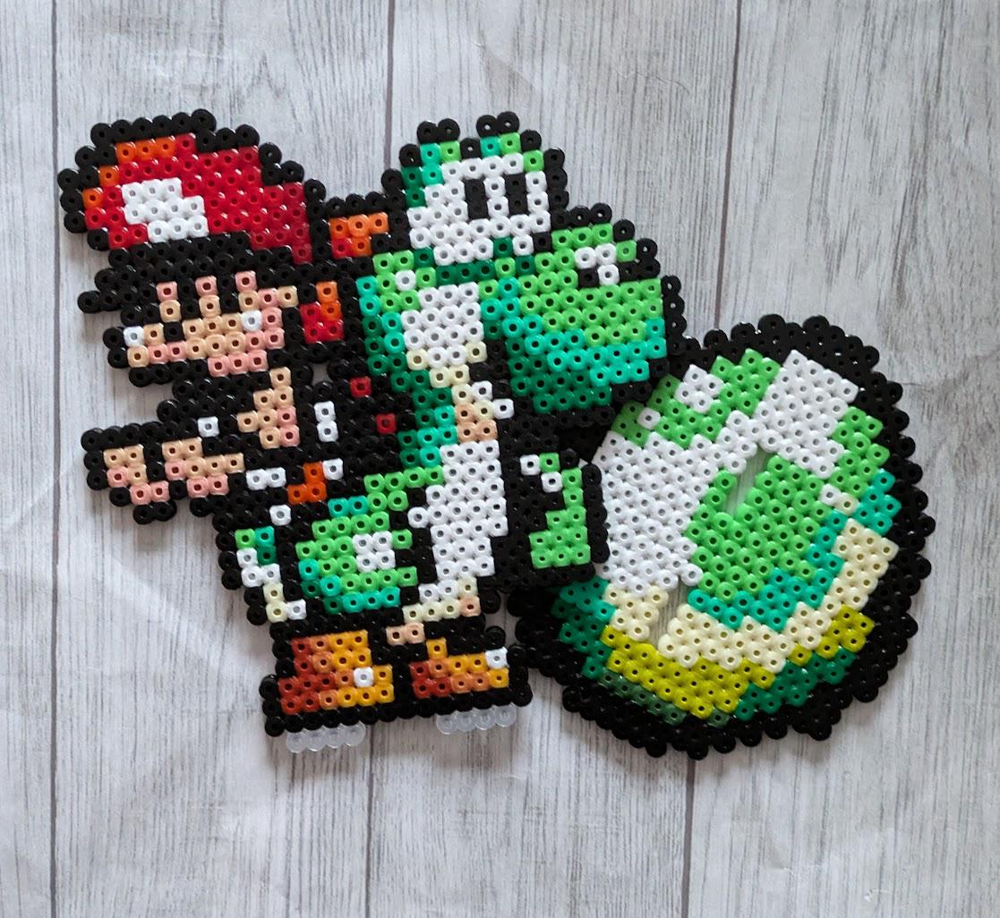 Yoshi With Baby Mario Display Made of Iron Beads, Perler, Yoshis Island ...