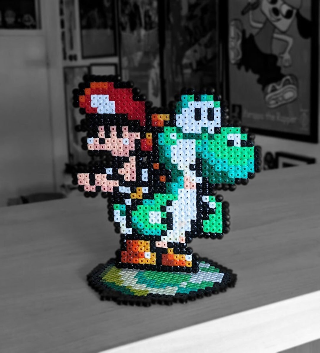 Yoshi With Baby Mario Display Made of Iron Beads, Perler, Yoshis Island ...