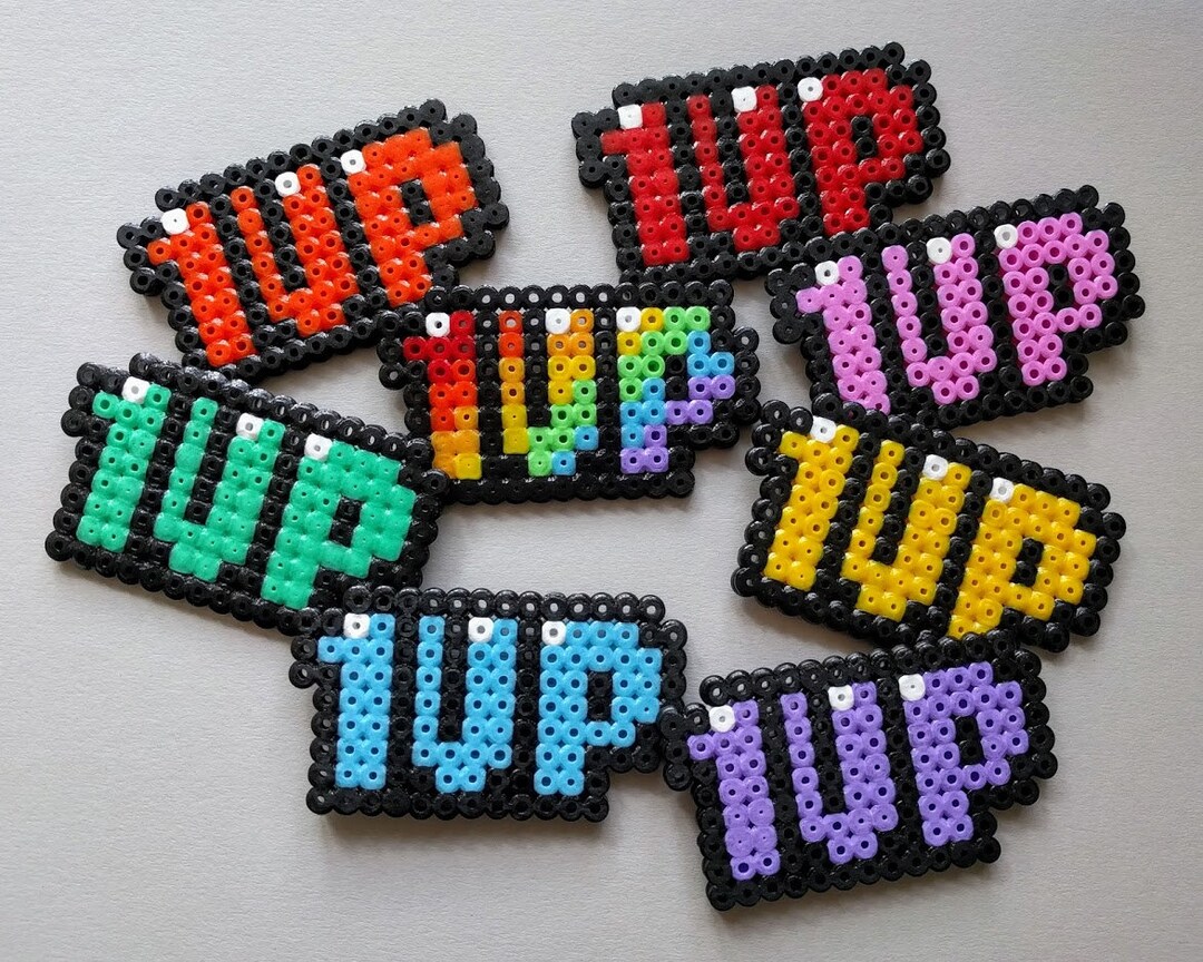 1UP, 1 UP, Extra Life Made of Iron Beads With Magnet / Key Ring, Perler ...