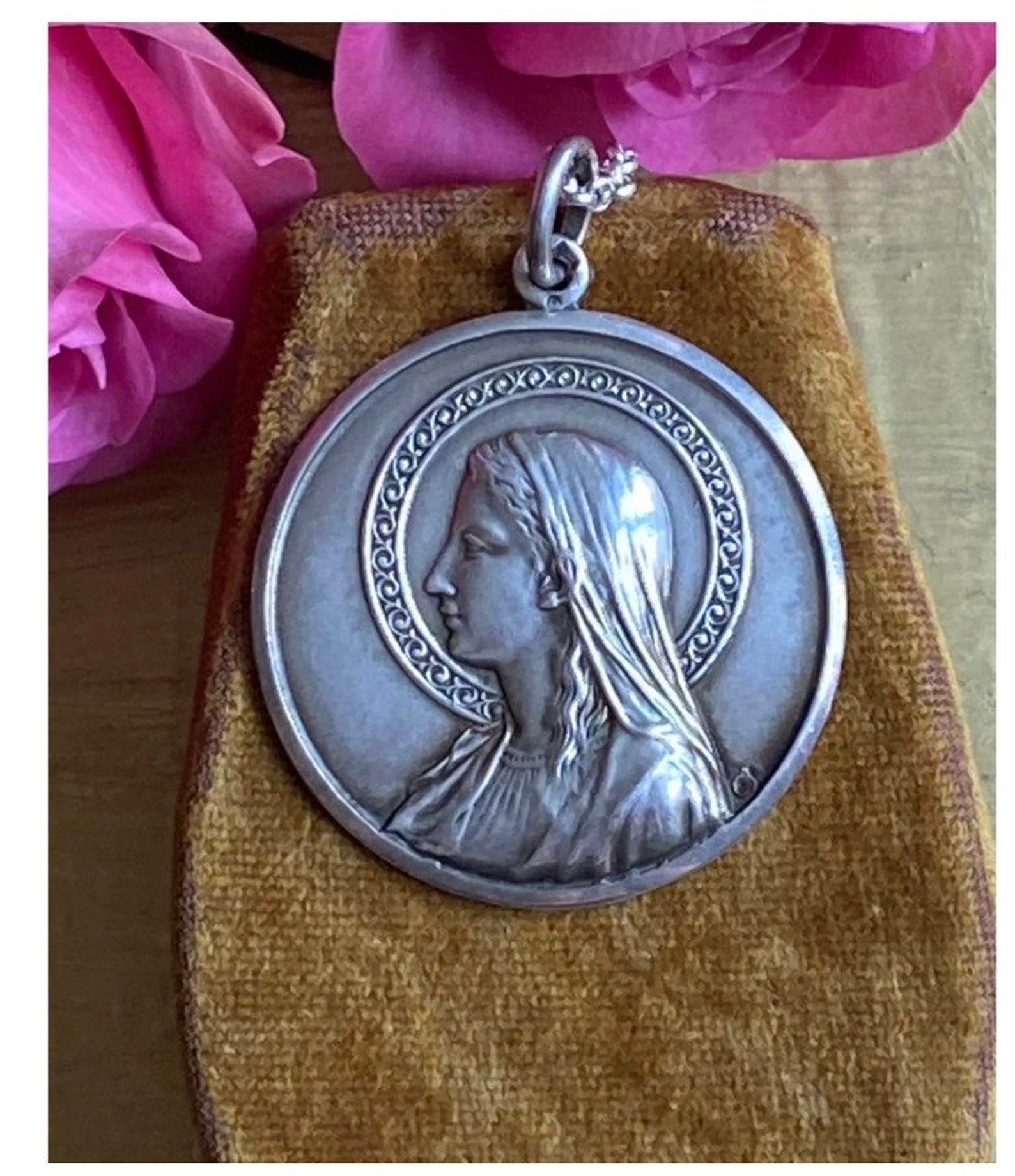 Antique Virgin Mary Blessed Mother Medal - Etsy