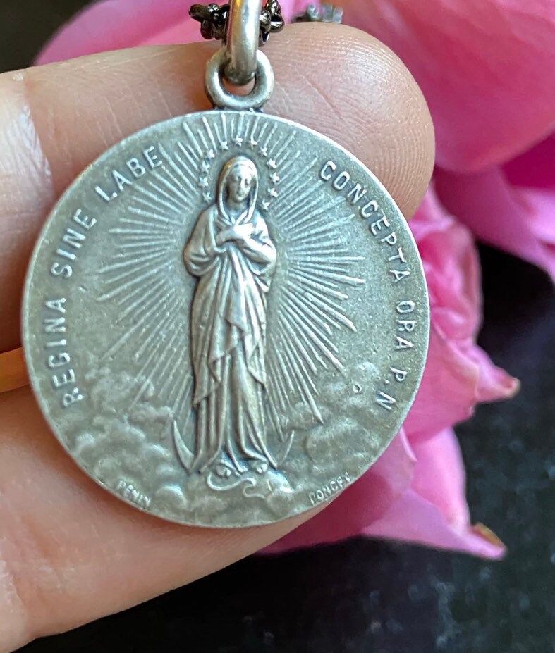 Silver Mother Mary Medal Signed Penin & Poncet - Etsy