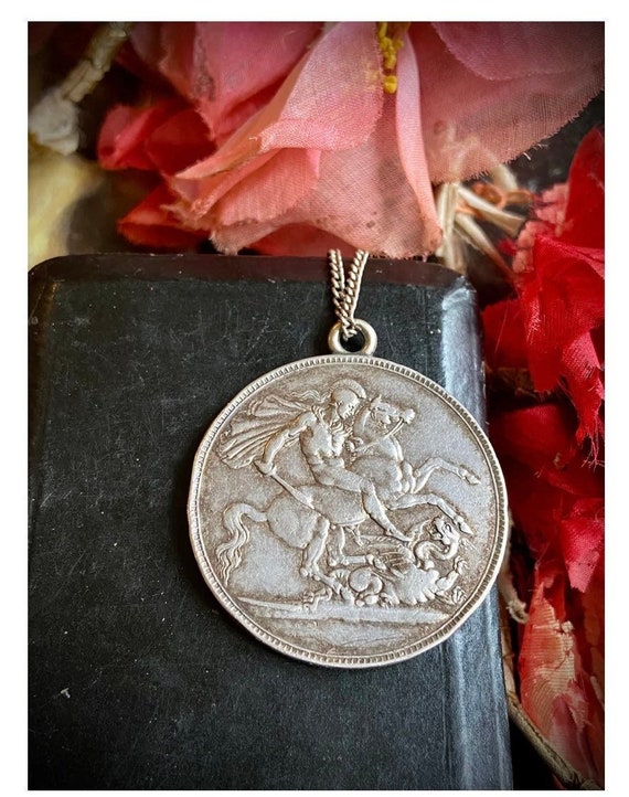 Antique Silver Saint George Medal - Gem