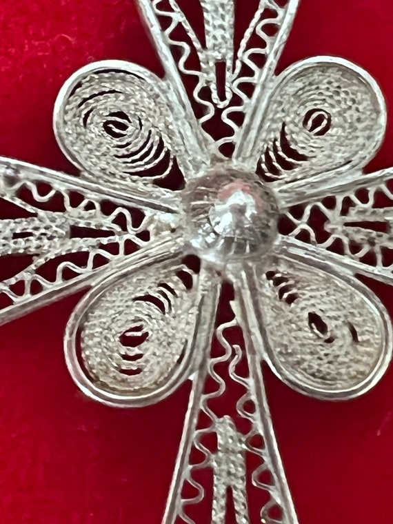 Antique Italian Silver Filigree Cross - Gem