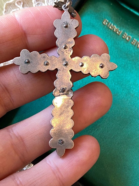 Antique Garnet Cross, French Religious Pendant - Gem