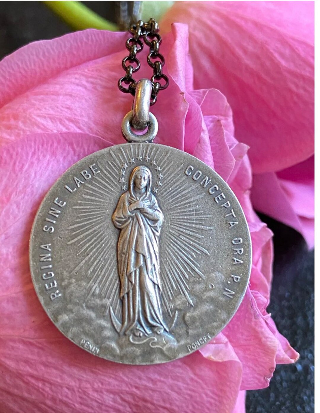 Silver Mother Mary Medal Signed Penin & Poncet - Etsy