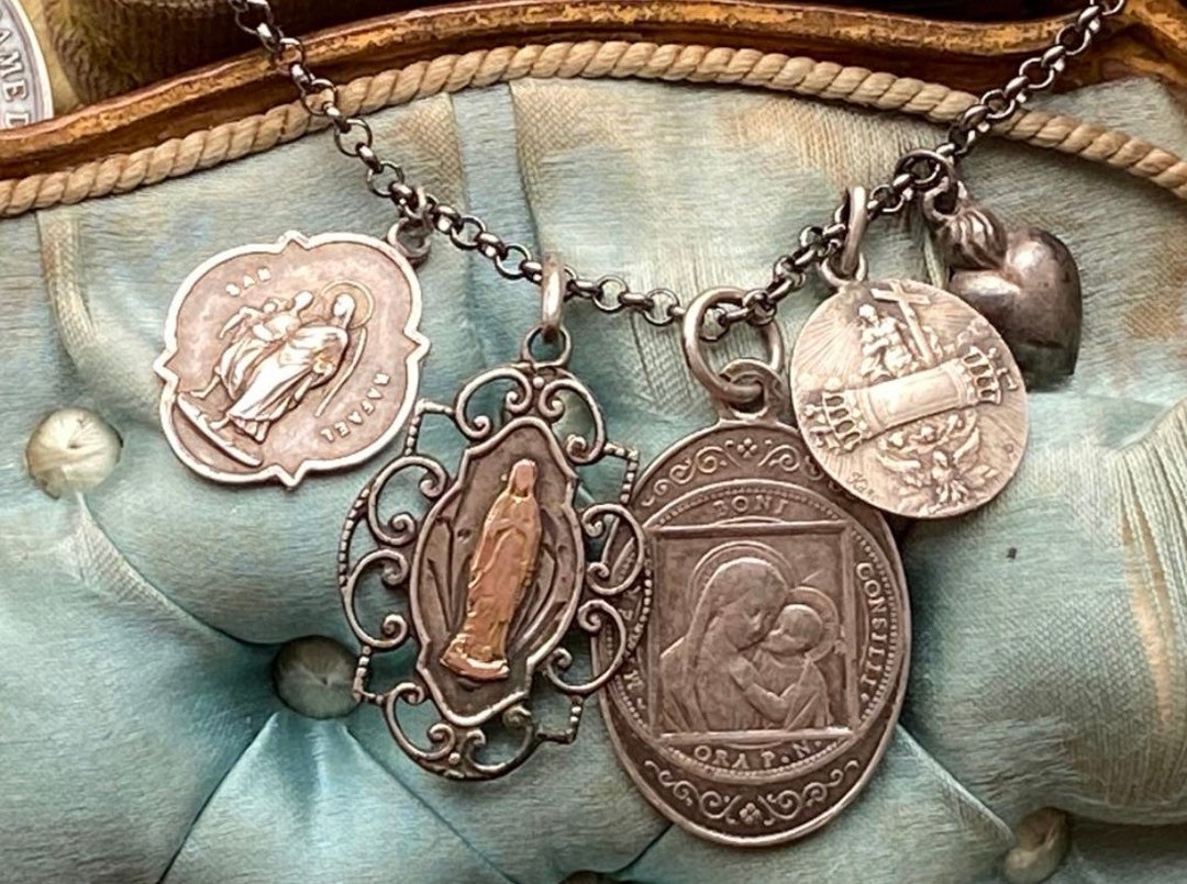 Antique Holy Medals, Our Lady of Lourdes, Christ of Bruges and Sacred ...