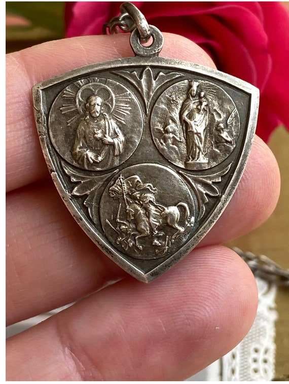 Antique Spanish silver Sacred Shield pendant with Jes… - Gem