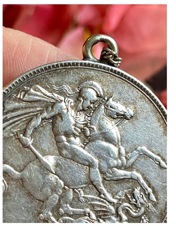 Antique Silver Saint George Medal - Gem