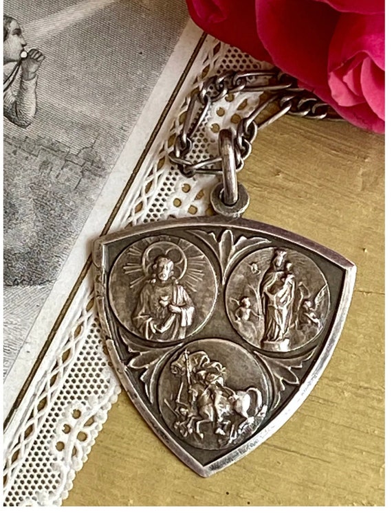 Antique Spanish silver Sacred Shield pendant with Jes… - Gem