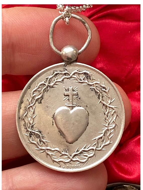 Antique French Sacred Heart of Jesus Medal - Gem Antique French Sacred Heart of Jesus Medal - Gem