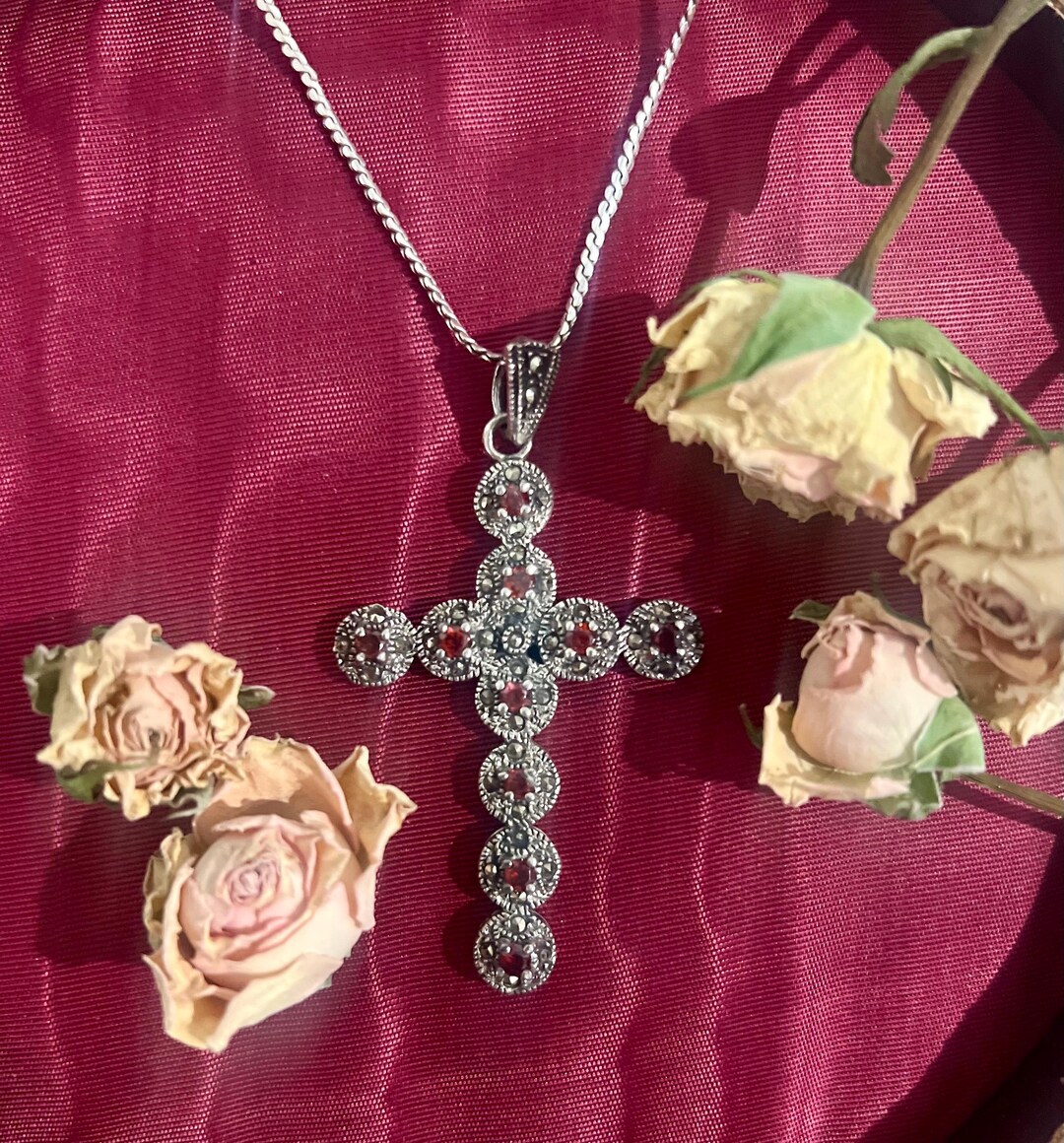 Vintage Italian Garnet & Marcasite Cross - Etsy