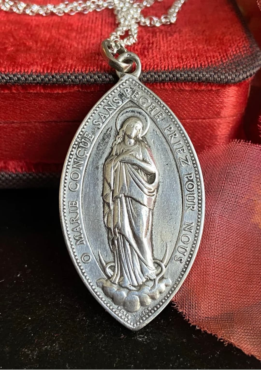 Antique French Silver Mother Mary Medal - Etsy