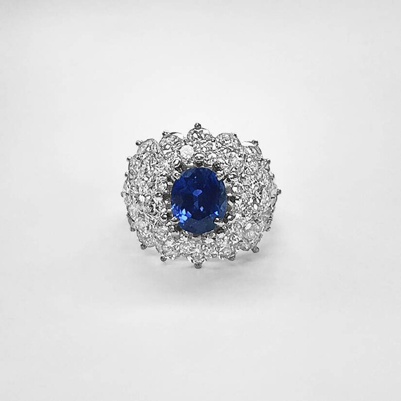 Vintage Handmade Platinum Domed Engagement/dinner Ring With Oval Finest ...