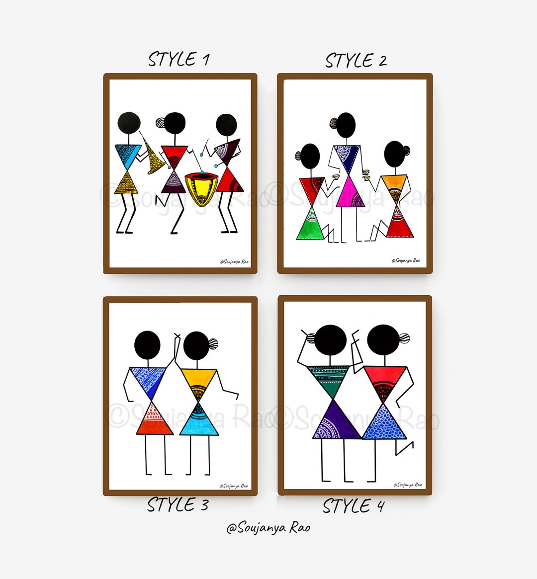 Warli Art Print, Geometric Line Art, Mid Century Modern Wall Decor - Etsy