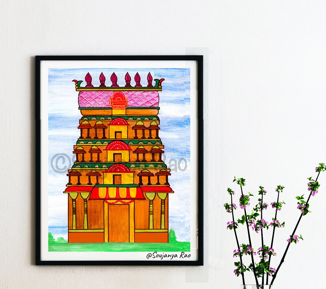 Gopuram Temple Painting Indian Painting Indian Art Print | Etsy