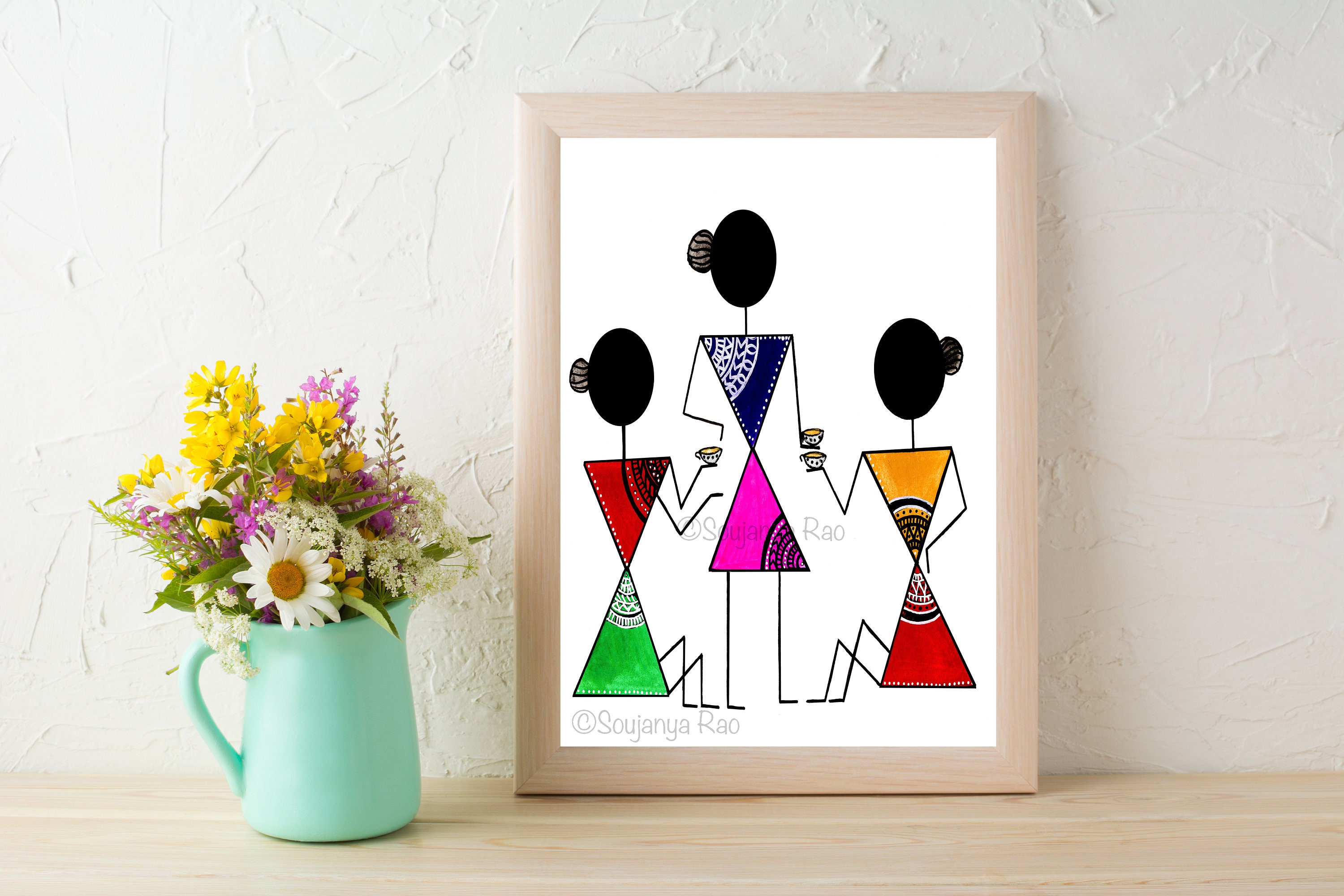 Warli Art Print, Geometric Line Art, Mid Century Modern Wall Decor - Etsy