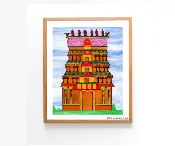 Gopuram Temple Painting Indian Painting Indian Art Print | Etsy