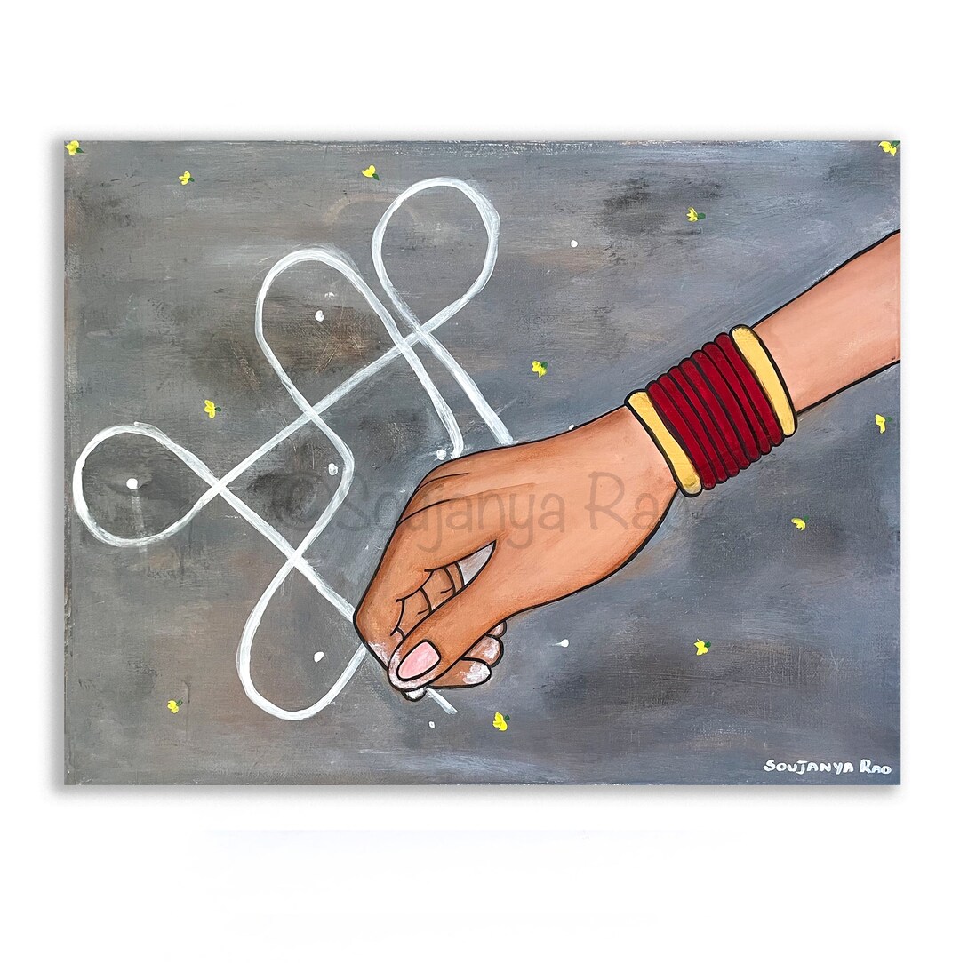 South Asian Art, Kolam, South Indian Making Kolam, Tamil Girl Poster ...