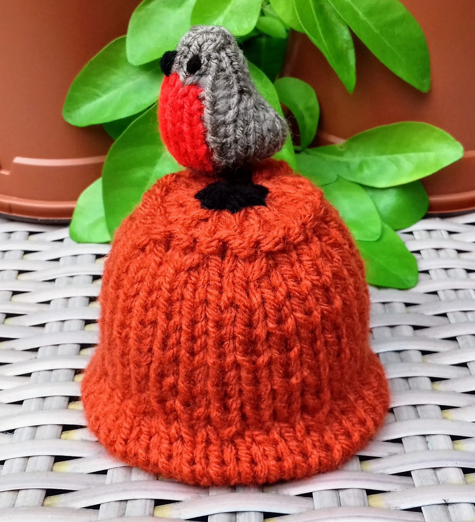 PDF KNITTING PATTERN Garden Robin Flowerpot Chocolate Orange Cover ...