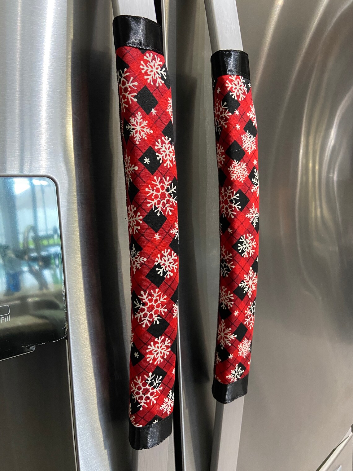 Refrigerator Door Handle Covers Set of Two Red Plaid Snowflake - Etsy