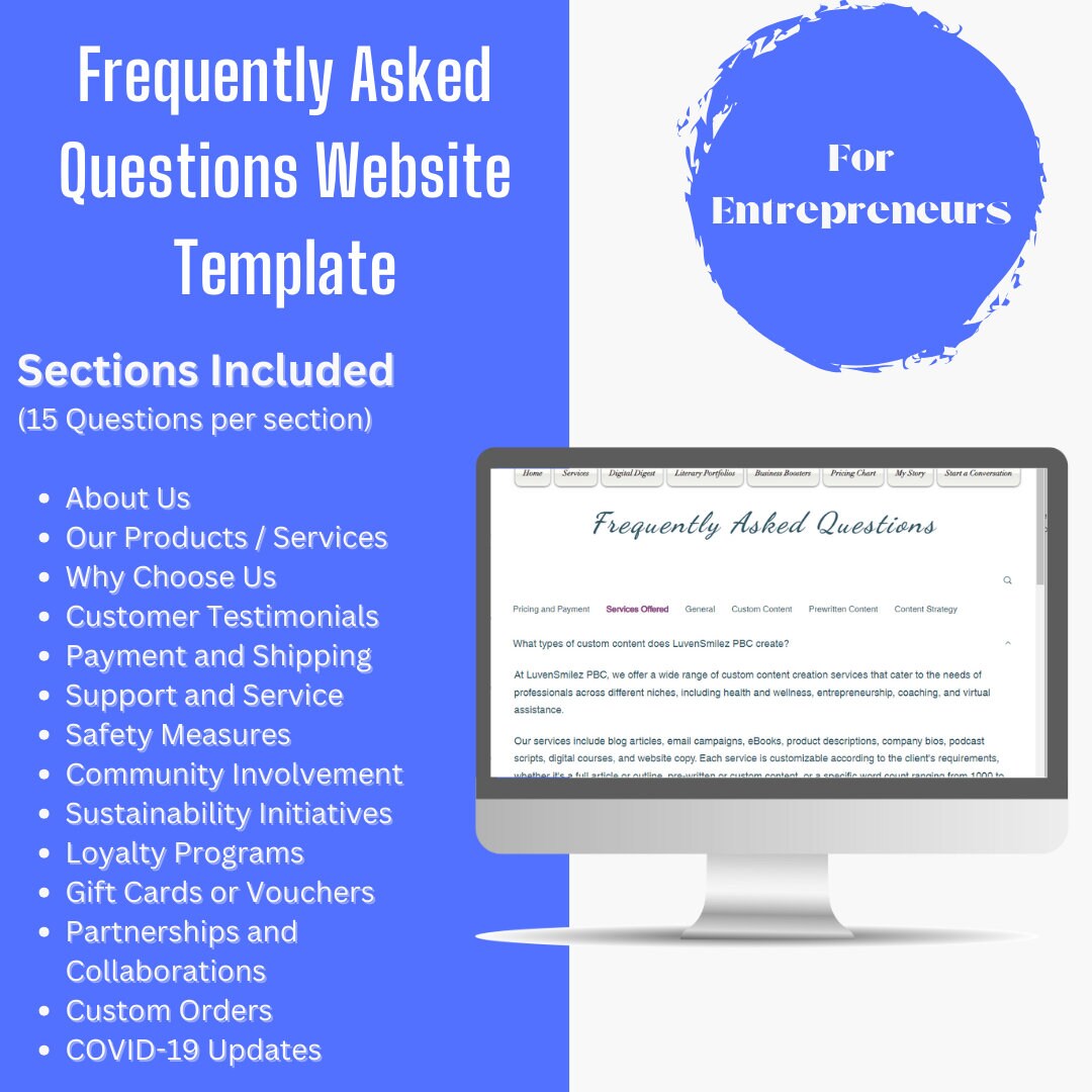 Entrepreneur Frequently Asked Questions Template - Etsy