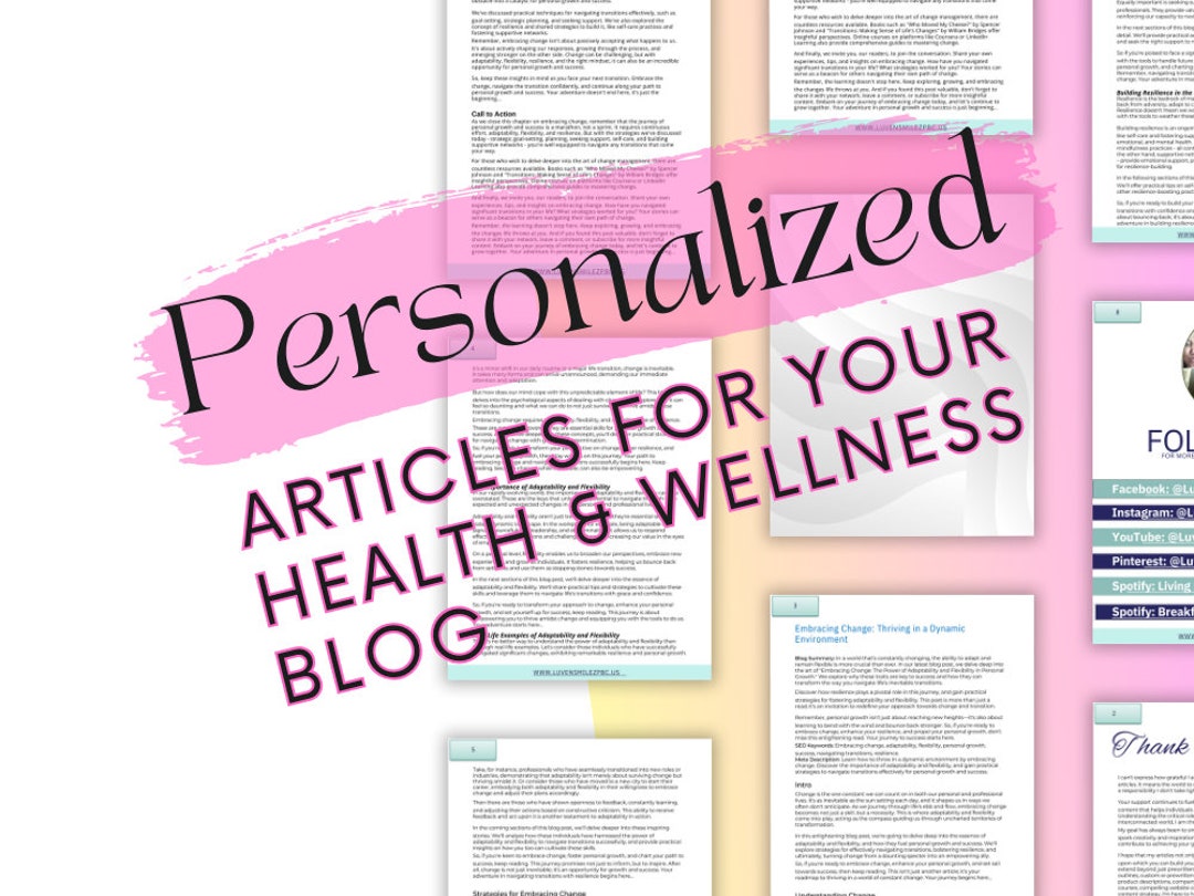 Personalized Wellness Blog Articles 1500 Words - Etsy