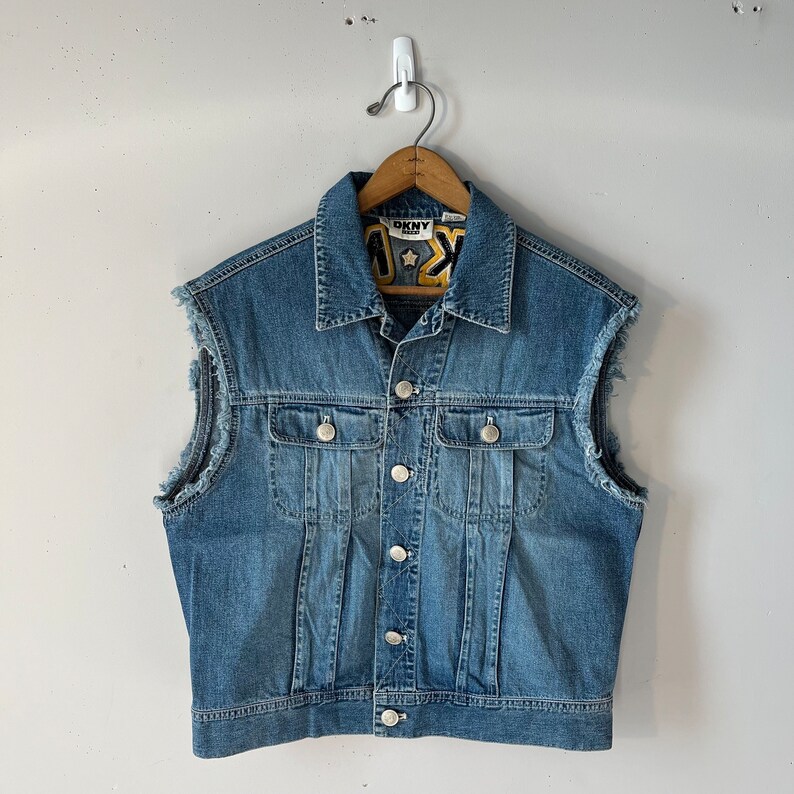 Vintage DKNY Jeans Denim Vest Patches Mens Large 90s - Etsy