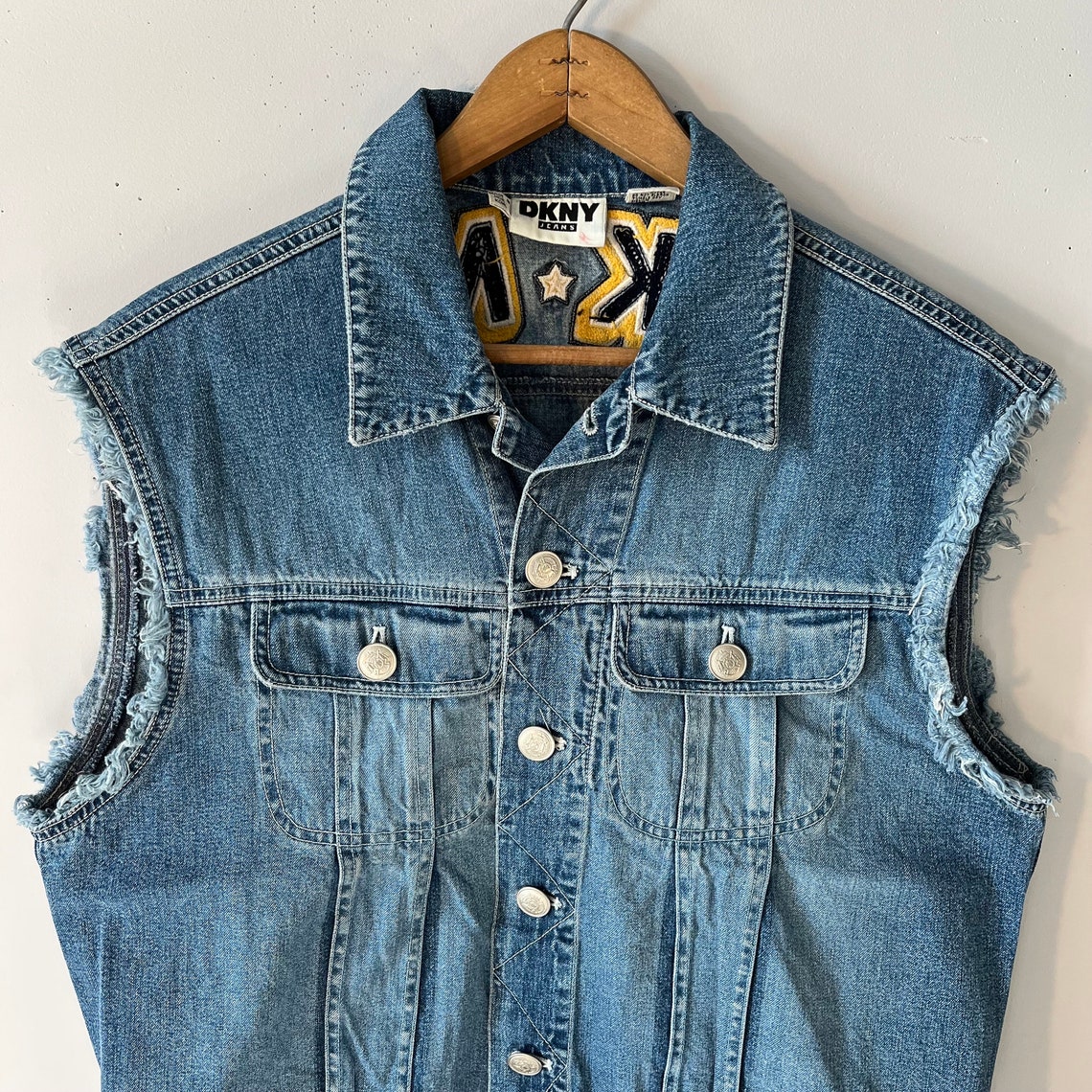Vintage DKNY Jeans Denim Vest Patches Mens Large 90s - Etsy