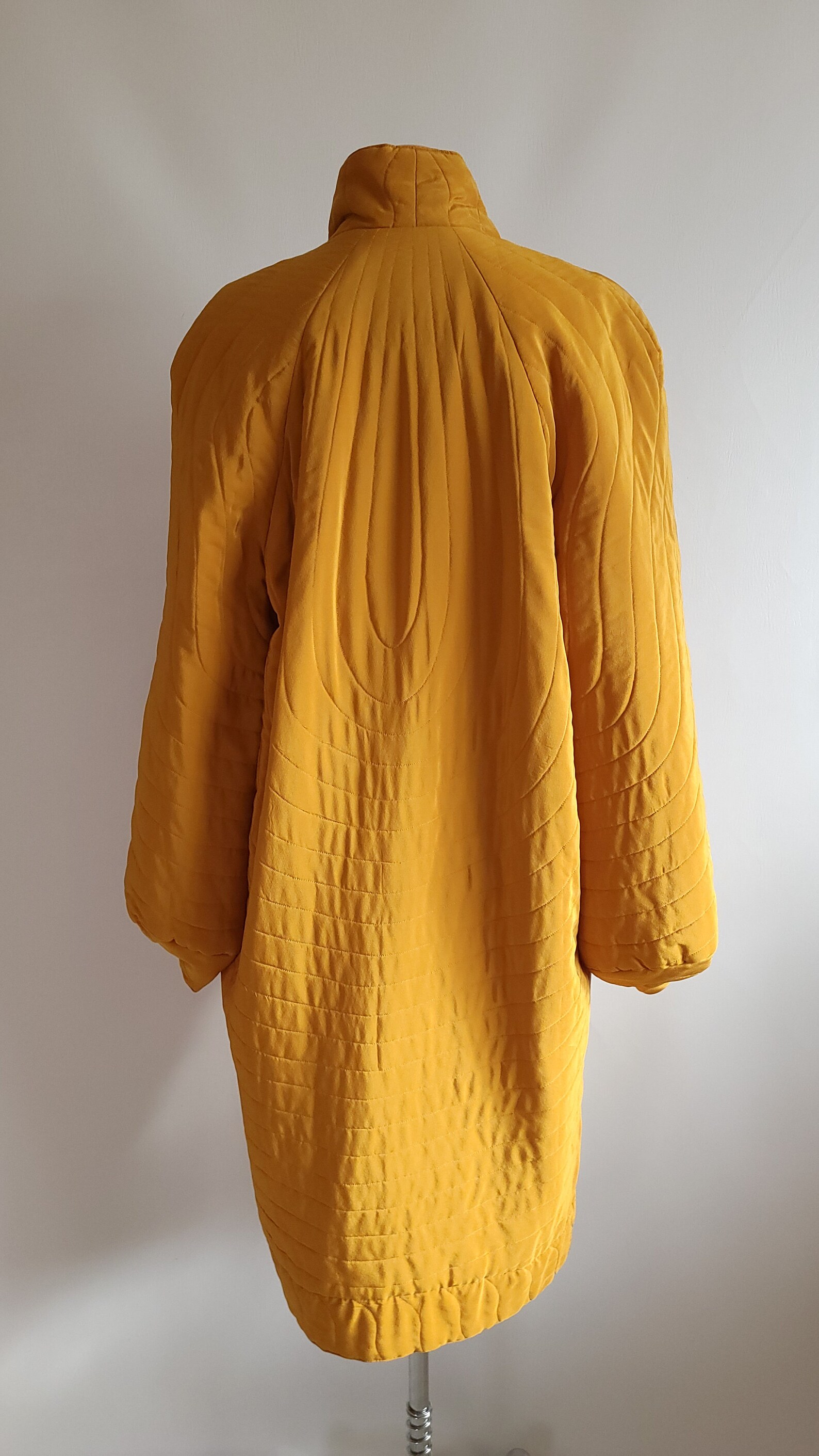 1980s Quilted Silk Jacket Opera Coat Golden Yellow Voluminous Sleeves ...
