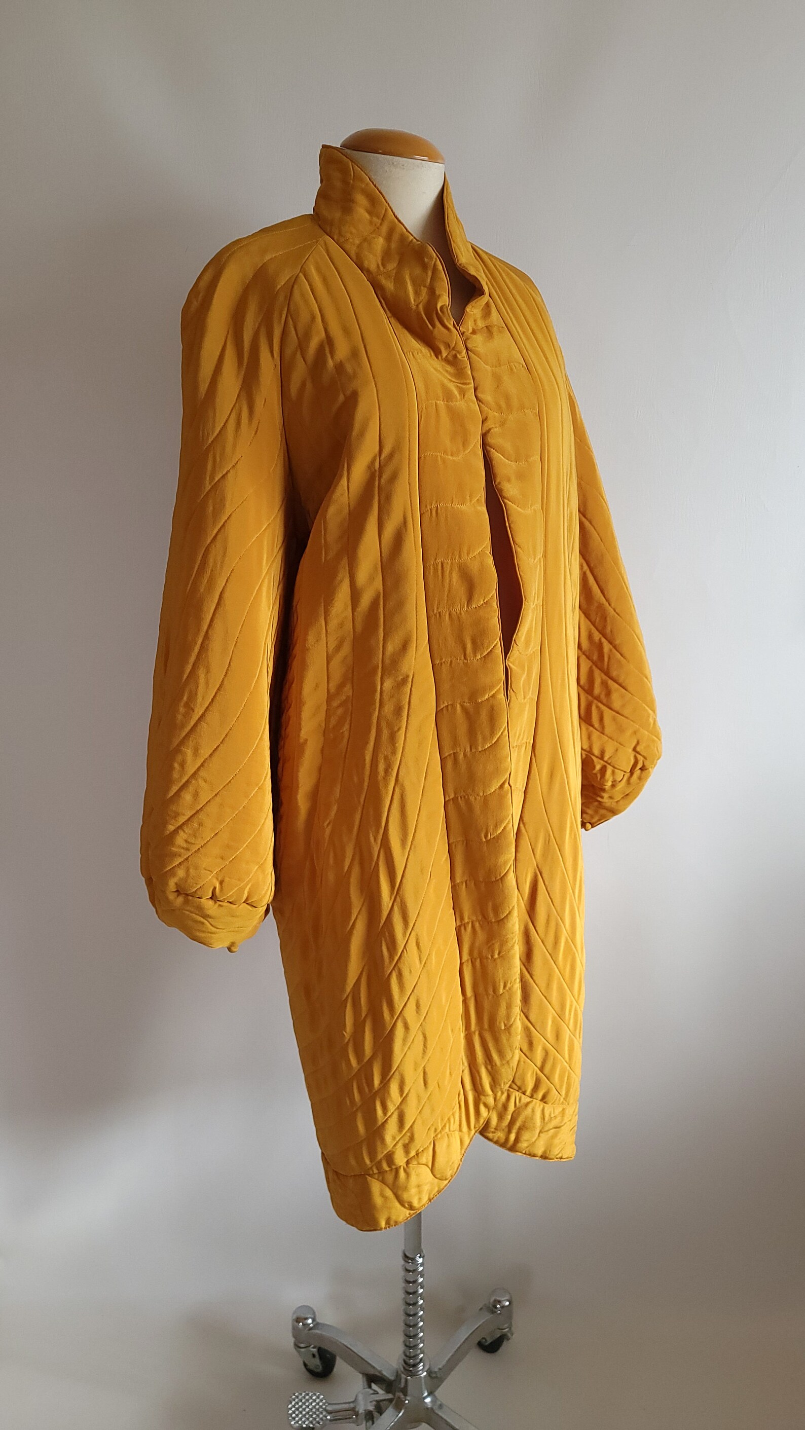 1980s Quilted Silk Jacket Opera Coat Golden Yellow Voluminous Sleeves ...